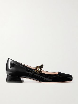 Roger Vivier Escarpins Babies En Cuir Verni À Cristaux Très Vivier Flower 25 - Noir