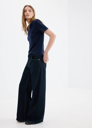 Mango T-shirt coton col en V bleu marine - Femme - XXS - MANGO