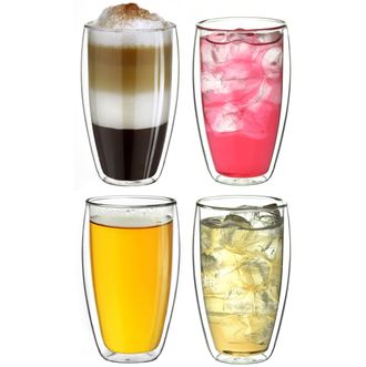 Creano doppelwandiges Thermoglas 400ml DG-SH, großes Doppelwandglas aus Borosilikatglas, doppelwandige Latte Macchiato Gläser, Kaffee, Tee, 4er Set
