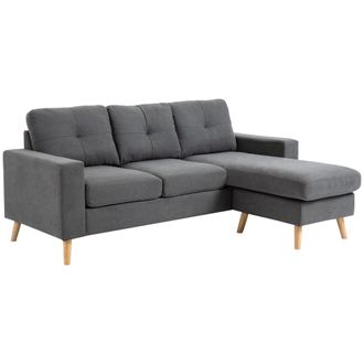 HOMCOM Ecksofa L-Form Sofa mit 3 Kissen, Eckcouch mit Knopfheftung, Leinenoptik, Ver&auml;nderbare Chaiselounge Couch Wohnlandschaft f&uuml;r Wohnzimmer, Schlafzimmer 