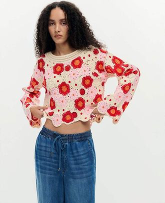 Desigual Top au crochet - Blanc et multicolore