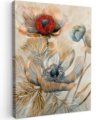 MuchoWow © Bilder 30x40 cm Wohnzimmer Deko Modern Wandbild Kunstdruck auf Leinwand Bild Schlafzimmer über Bett Room Decor Geschenke Blumen - Beige - Modern - I
