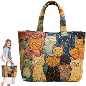 Generic Sac fourre-tout matelass&eacute;, l&eacute;ger imprim&eacute; r&eacute;tro, sensation artistique, patchwork matelass&eacute;, sac &agrave; main pour femme, r&eacute;utilisable, respectueux de lenviro