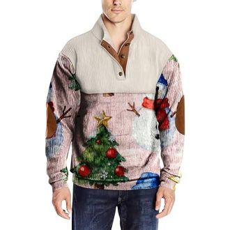 Generic Pull à col rond pour homme, décontracté, tendance, ample, imprimé de Noël, col rond, manches longues, sweat-shirt dhiver, multicolore, L