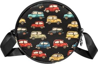 Generic Sac &agrave; bandouli&egrave;re rond pour femme, motif v&eacute;hicules, petit sac &agrave; bandouli&egrave;re avec fermeture &eacute;clair, bretelles r&eacute;glables, sac &agrave; main rond d&eacute;contract&eacute; po