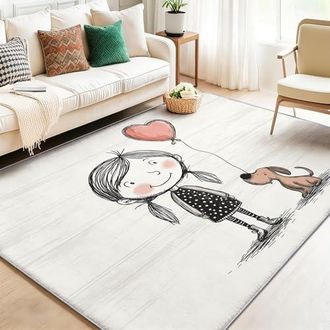Generic Tapis de Salon Chambre Salle &agrave; Manger Adulte Bureau Design Gribouillages De Dessin Anim&eacute; Adorable Petite Fille Poil Court Fin Doux L&eacute;ger R&eacute;sistant 140