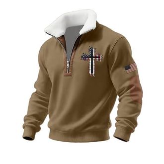 Generic Sweat-shirt sans capuche pour homme - Col roul&eacute; avec fermeture &eacute;clair 1/4 - T-shirt &agrave; manches longues - Col montant - T-shirt dext&eacute;rieur - Pull en pol