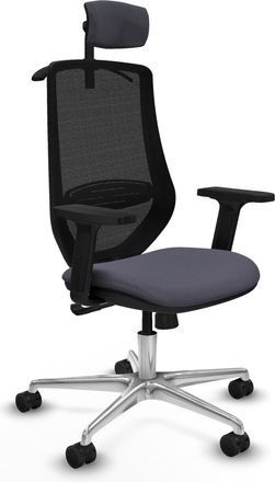 Piqueras y Crespo Stuhl geeignet f&uuml;r Arbeiten mit 2D-Armen, h&ouml;henverstellbare Lendenwirbelst&uuml;tze und h&ouml;henverstellbares Kopfteil und Neigungsverstellung. Schwarz/Dunkel