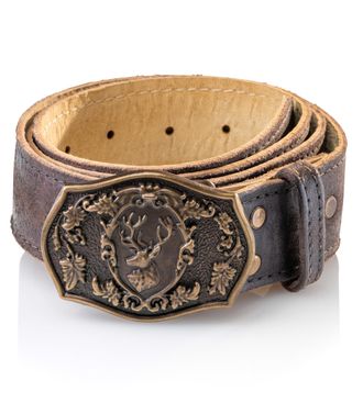 Sch&ouml;neberger Trachten Couture Herren Trachteng&uuml;rtel aus Leder, Lederhosen G&uuml;rtel mit Hirsch Kupfer-Schnalle, Lederg&uuml;rtel Loris (46-48)
