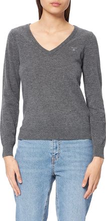 GANT Damen MD. Extrafine Lambswool V-Neck Pullover, DK Charcoal Melange, XL