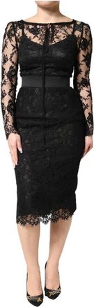 Dolce & Gabbana Femme, Robes, Noir, Taille: 36 FR Robe Midi Fourreau en Coton avec Garniture en Dentelle