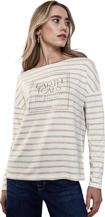 Street One Damen A322602 Folienprint Streifenshirt, Smooth Sand Beige, 44 EU