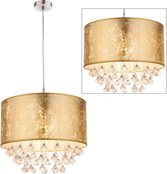 Globo Lighting Kristall H&auml;nge Leuchte Textil Pendel Schlaf Zimmer Beleuchtung Decken Lampe gold Globo 15187H3