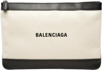 Balenciaga Pre-owned Navy Clip Clutch - Femme - Pre-owned - Beige - Taille: ONE Size