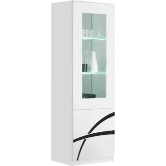Altobuy Altobuy - Vitrine droite 1 porte laqu&eacute;e brillante blanche - Dimensions 60 x 46 x H181 cm - Tablettes en verre - Syst&egrave;me douverture push pull