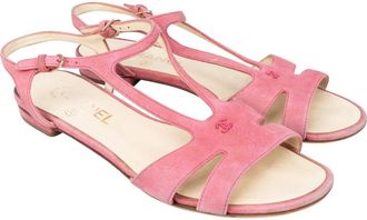 Chanel Sandalen - Chanel Pink Suede CC Sandals (38) - Gr. ONE_SIZE - in Rot - f&uuml;r Damen