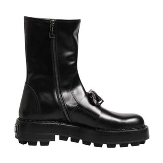 Dolce & Gabbana Schwarze Logo Plaque Bikerstiefel - - Shoes - Herren - Schwarzk - 44 EU