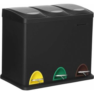 Songmics Poubelle Cuisine, Poubelle de Tri 3 x 8L, avec Couvercles, Poubelle Triple en Acier pour Les Petites Familles, P&eacute;dales et Seaux, Facile &agrave; Nettoyer