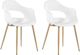 Beliani Lot 2 Chaises Scandinaves Assise en Plastique Blanc et Pieds effet Bois Design Tendance pour Salle &agrave; Manger au Style Nordique et Minimaliste Beliani