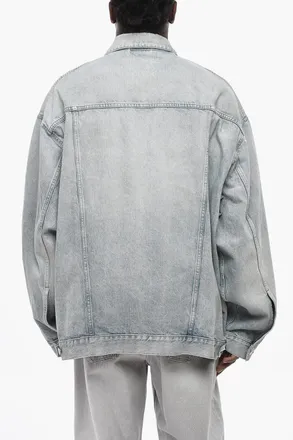 Balenciaga Denim Jacket with Delav&eacute; Effect and Logo Buttons Balenciaga