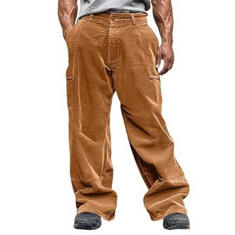 Generic Pantalon cargo pour homme - Noir - Pantalon de loisirs baggy en velours c&ocirc;tel&eacute; - Couleur unie - Pantalon long - Confortable - Pantalon chino - Multi p