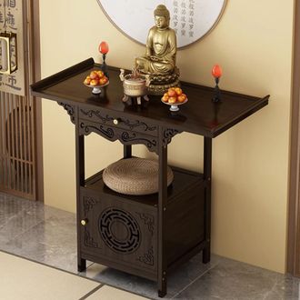 Generic Chinesischer Bambusschrein, chinesischer Schrank-Altar f&uuml;r den pers&ouml;nlichen Schrein, Bambus-Altarschrank mit Buddha-Nische und Stauraum, stehender Med