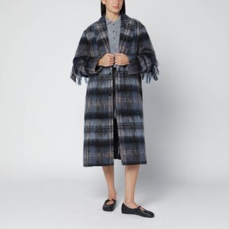 Loewe Blauer karierter Mantel aus Mohair-Wollmix