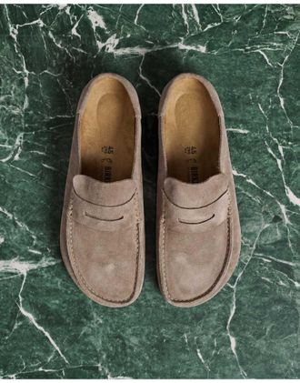 Birkenstock Naples - Mocassins classiques unisexes en daim - Taupe-Neutre