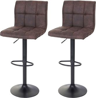 Hhg 2er-Set Barhocker 076, Barstuhl Tresenhocker, Wildlederimitat MVG-zertifiziert vintage dunkelbraun