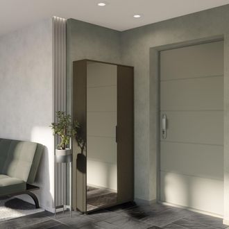 Möbelando Schuhschrank >Ebony< in Schwarz strukturiert - 82,8x178,4x23,9cm (BxHxT)