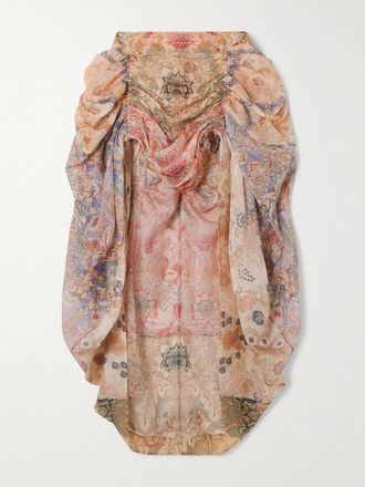 Zimmermann Jupe Midi Asym&eacute;trique En Lin Et Soie M&eacute;lang&eacute;s Imprim&eacute;s &Agrave; Fronces Rebellion - Multicolore