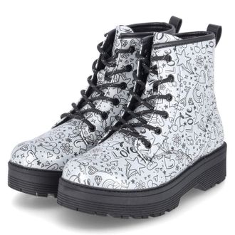 Skechers Gravlen Hi Doodle Down Stiefelette, Silver Pu/Black Trim, 27.5 EU