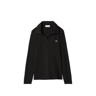 Calvin Klein Top c&ocirc;tel&eacute; &agrave; col polo en coton m&eacute;lang&eacute;