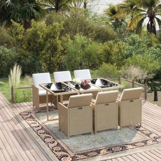 vidaXL vidaXL Ensemble &agrave; manger de jardin et coussins 7 pcs Poly rotin Beige