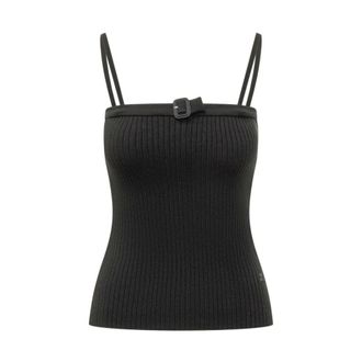 Courr&egrave;ges Femme, Tops, Noir, Taille: 40 FR Buckle Rib Knit Top