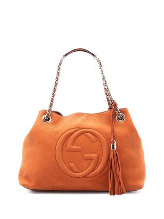 Gucci 2016-2025 mittelgro&szlig;e Soho Tote Bag aus Nubuckleder mit Kettenriemen - Orange
