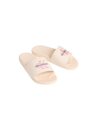 Calvin Klein Pantolette CALVIN KLEIN ESS SLIDE CV WN, Damen, Gr. 37, beige, Baumwolle, Textil, Basic, Schuhe Pantolette, Sommerschuh, Poolslides, Pantolette, Stran