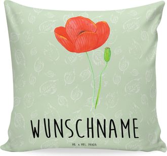 Mr. & Mrs. Panda Kissen personalisiert Blume Mohnblume - Personalisierte Geschenke, Personalisiertes Kuschelkissen, Kinderkissen Mit Namen, Mohn, Selbstliebe, Respekt,