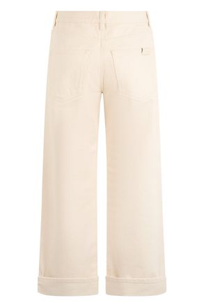 Moncler Womens Straight Trousers Cotton Twill Ivory Cuff