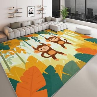 Generic Tapis Lavable &agrave; Poils Courts, Tapis Antid&eacute;rapant Doux Dessin Anim&eacute; Feuille Animal Singe pour Salon Salle &agrave; Manger Chambre &agrave; Coucher et Bureau - D&eacute;cora