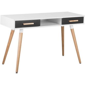 Beliani Bureau Blanc 120 x 50 cm avec 2 Tiroirs Gris Spacieux et Pieds en Bois de Ch&ecirc;ne de Style Scandinave pour Int&eacute;rieur Moderne ou Minimaliste Beliani