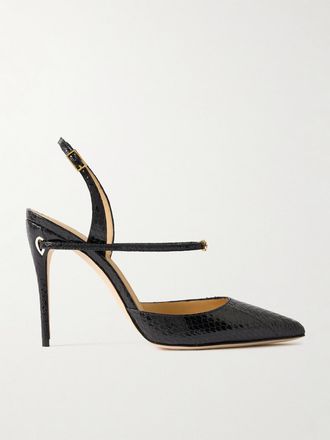 Jennifer Chamandi Vittorio 105 Slingback-pumps Mit Spitzer Kappe Aus Elapheleder - Schwarz