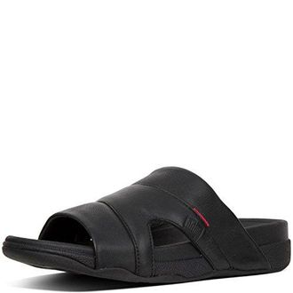 FitFlop Homme Freeway Pool Slide in Leather Sandale Glissante, Noir, 45 EU