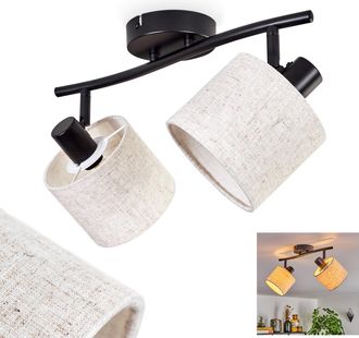 HOFSTEIN Deckenleuchte Bassagoda, moderne Deckenlampe aus Metall/Stoff in Schwarz/Beige, 2-flammig, mit verstellbaren Strahlern, Leuchte im Boho-Design, 2 x E1