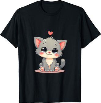 Mapanoli Design Süße Katze mit Herz - Kawaii Kitten Cute Cat Lover T-Shirt