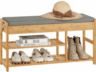 SoBuy FSR47-N Schuhbank mit Sitzfläche und Schubladen, Garderobenbank Schuhregal Schuhablage Sitzbank aus Bambus, bht ca: 90x45x30cm - Sobuy