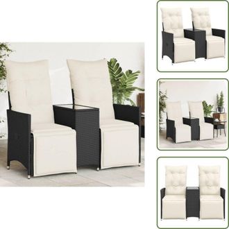 vidaXL Gartensofa 2-Sitzer Verstellbar mit Tisch Schwarz Poly Rattan - Gartenm&ouml;bel - Esszimmerset - Balkonm&ouml;bel - Lounge Set - Rattan Gartenm&ouml;bel