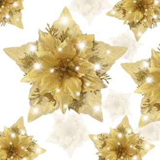 STOBOK Weihnachtsglitzer- Weihnachtsstern- Kunstblumen: 12 Stück Goldene Weihnachtsbaum- Kranz- Girlanden- Blumen- Ornamente mit Clips Und Stielen für Weihna