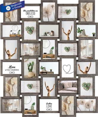 Wackadoo Bilderrahmen Collage Grau 10x15 cm 30 Fotos Hergestellt in der EU FSC Holz aus MDF Fotorahmen Galerierahmen mit Glasscheibe familie mehrere bilder pic