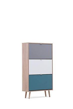 Alterego Finori Armoire à Chaussures - Patchwork (l x H x P) : env. 70 x 125 x 24 cm - Design scandinave - Pieds en Bois Massif - Pointure 45 - pour jusquà 18 